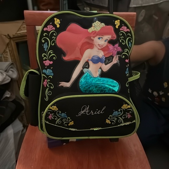 Disney | Accessories | Disney Ariel Kids Rolling Backpack Black And ...